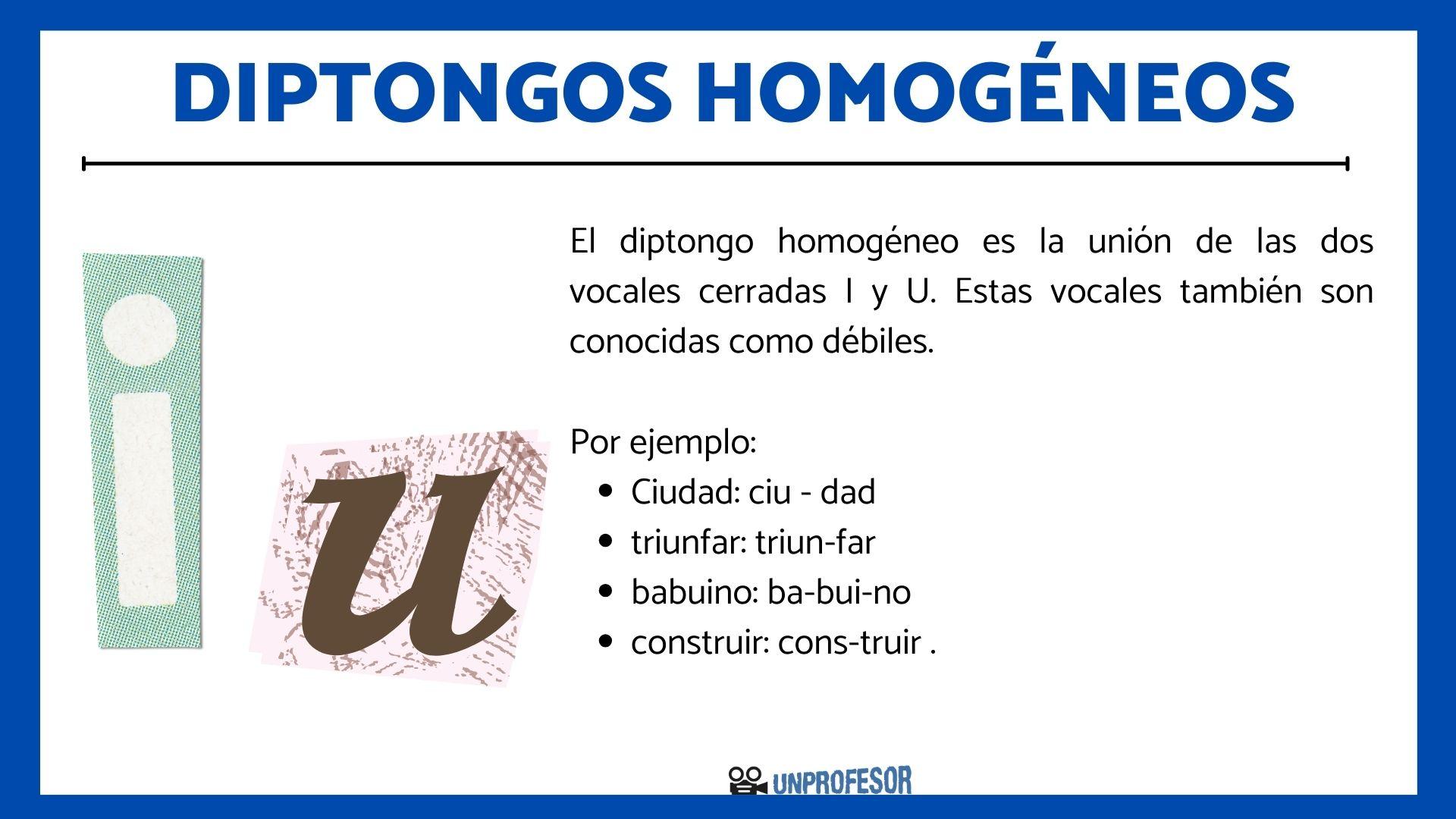 Qué son los diptongos HOMOGÉNEOS y ejemplos
