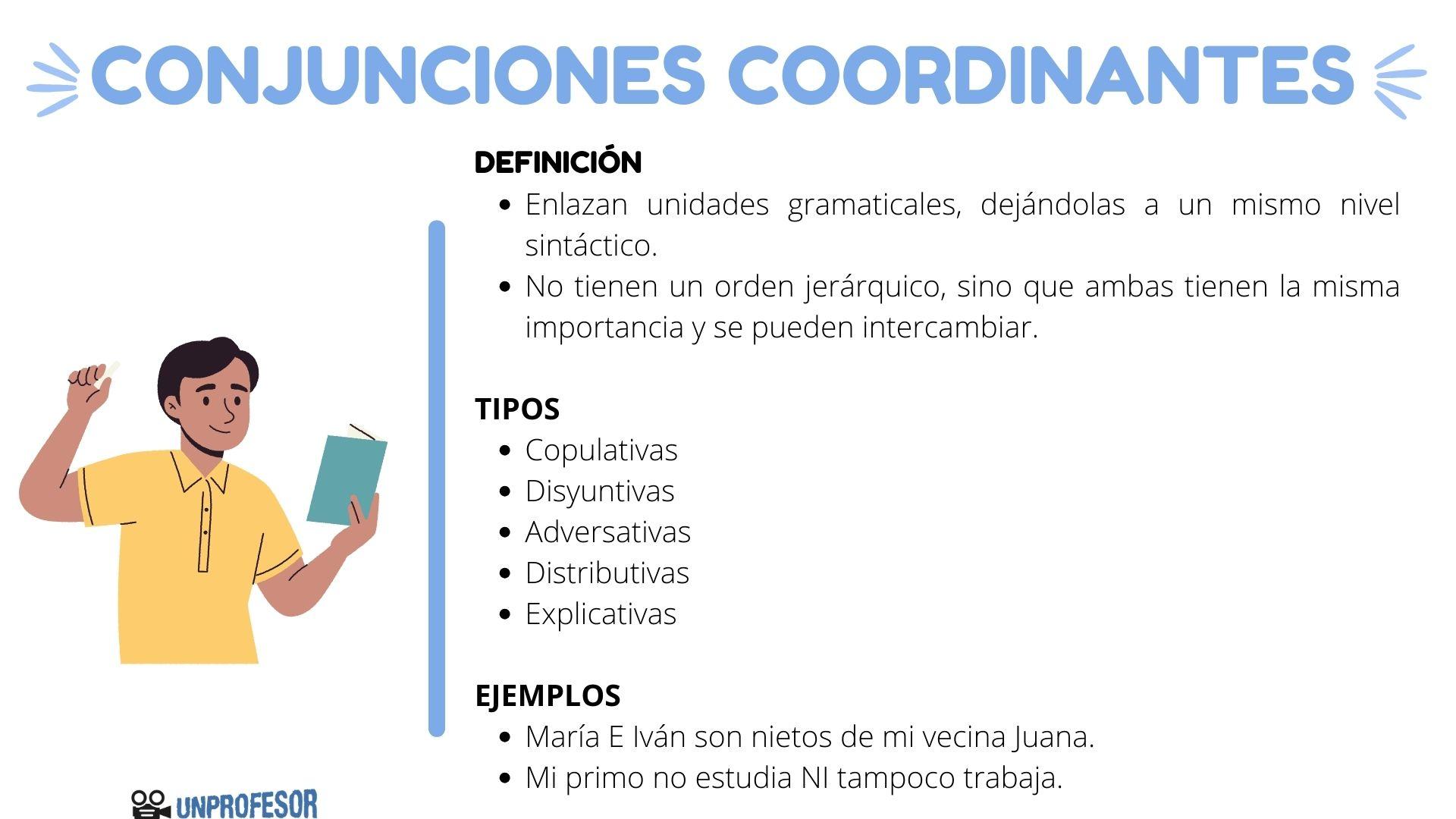 Qué son las conjunciones COORDINANTES - con ejemplos