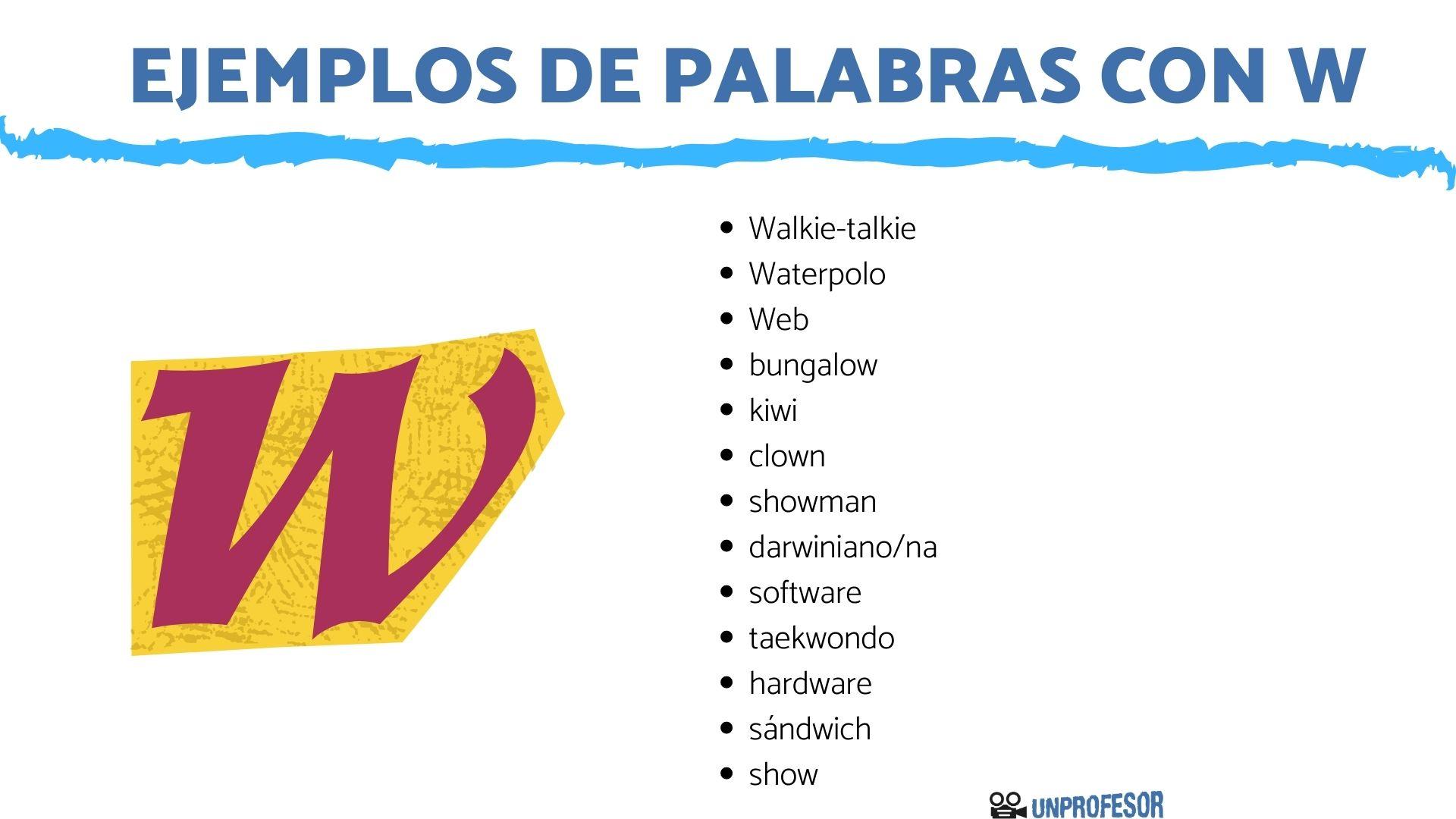 50 ejemplos de palabras con W
