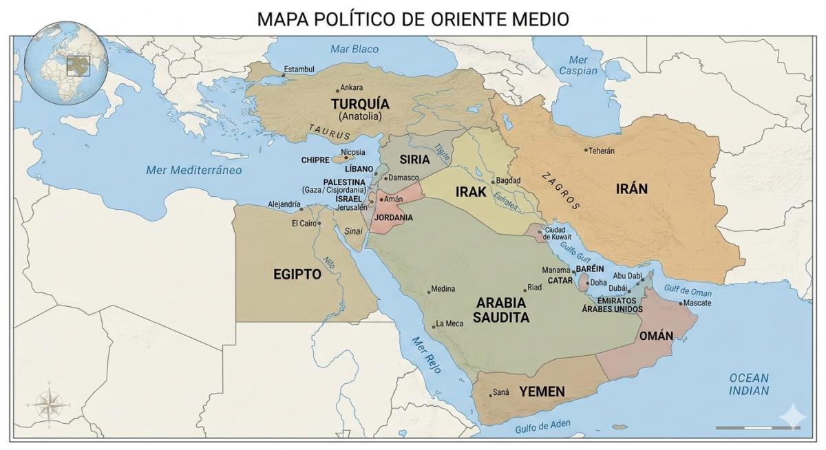 Países del Medio Oriente (Mapa y lista completa 2026)