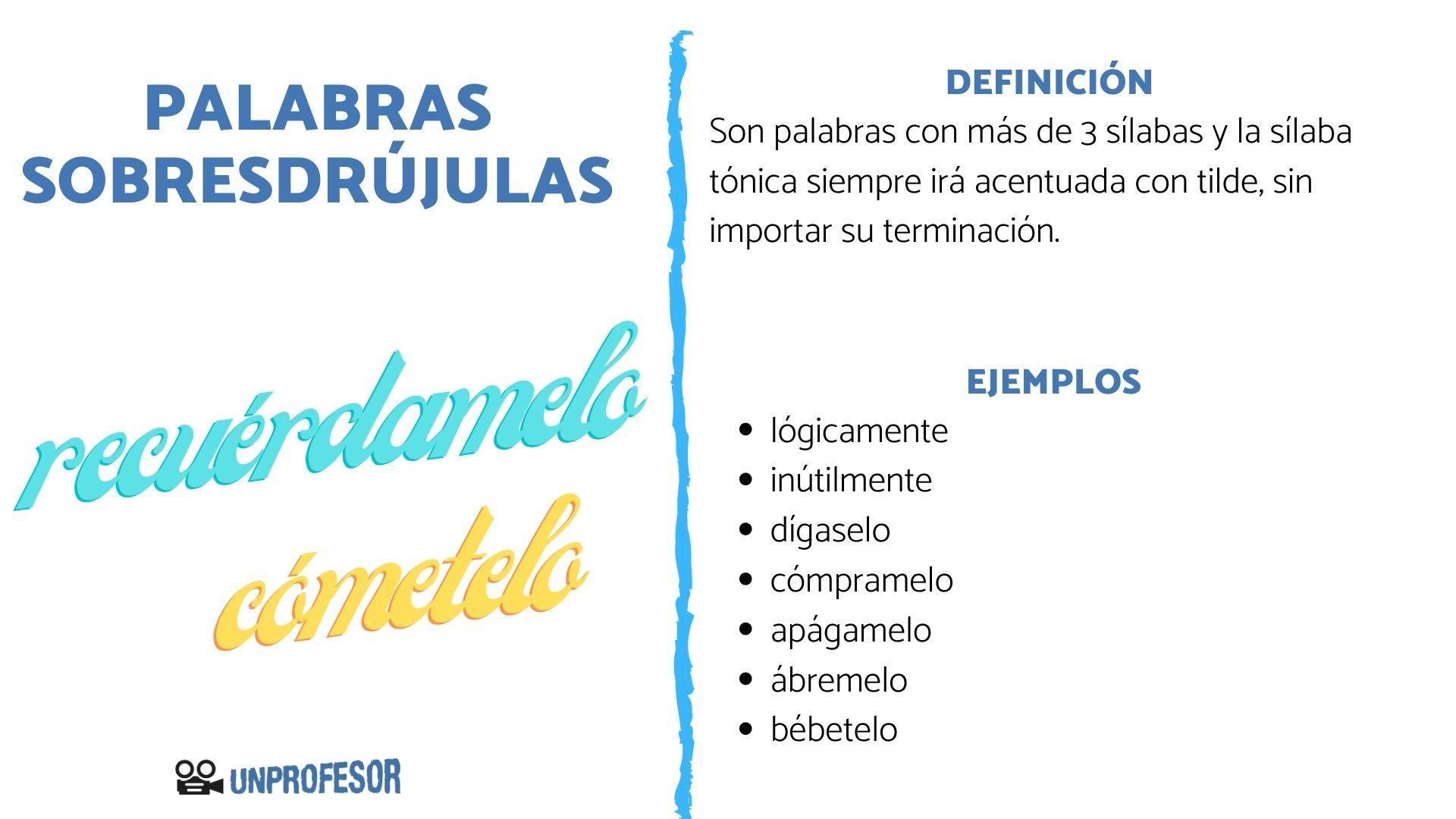 40 ejemplos de palabras SOBREESDRÚJULAS - para niños
