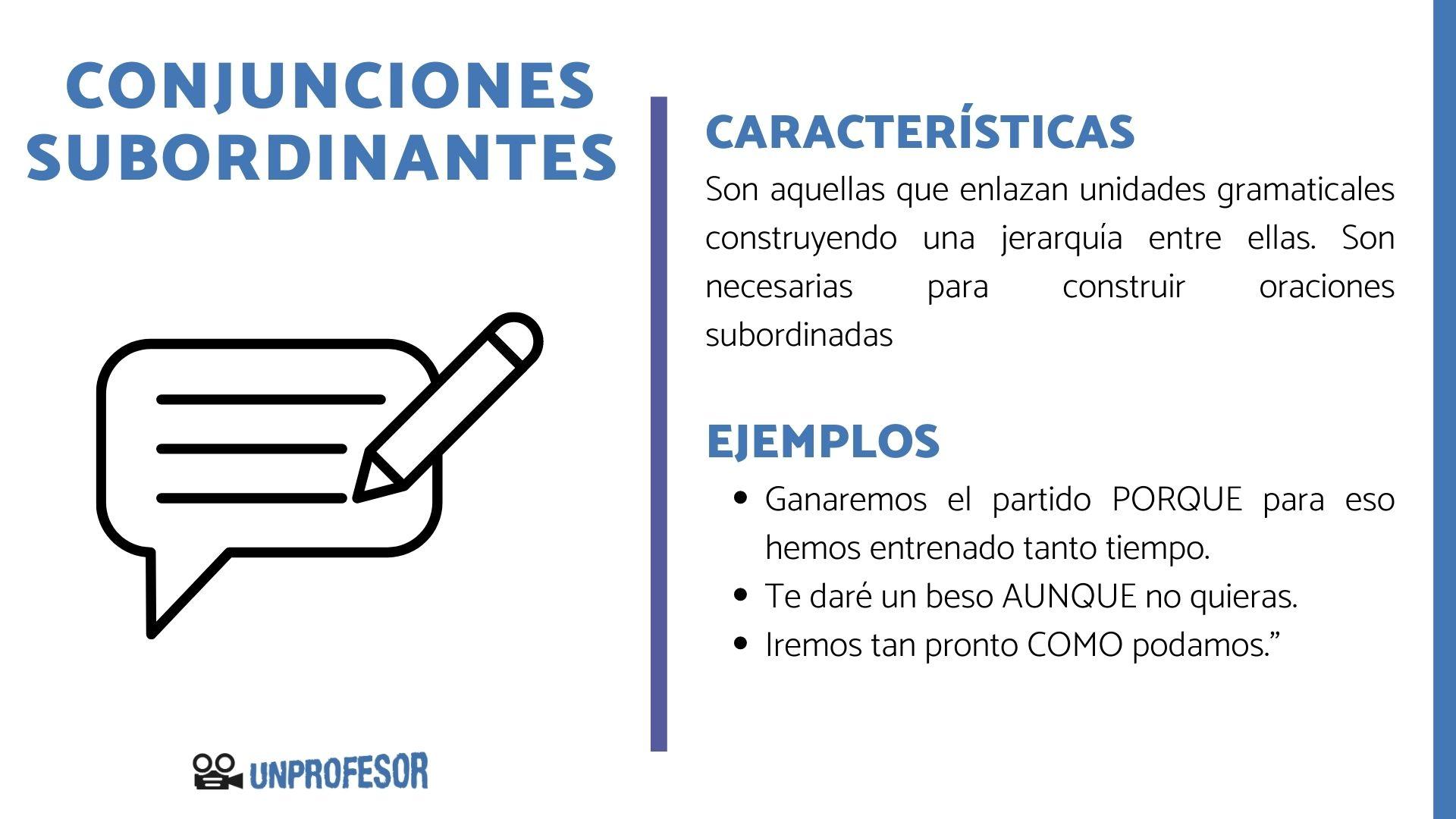 Qué son las conjunciones SUBODRINANTES - con ejemplos