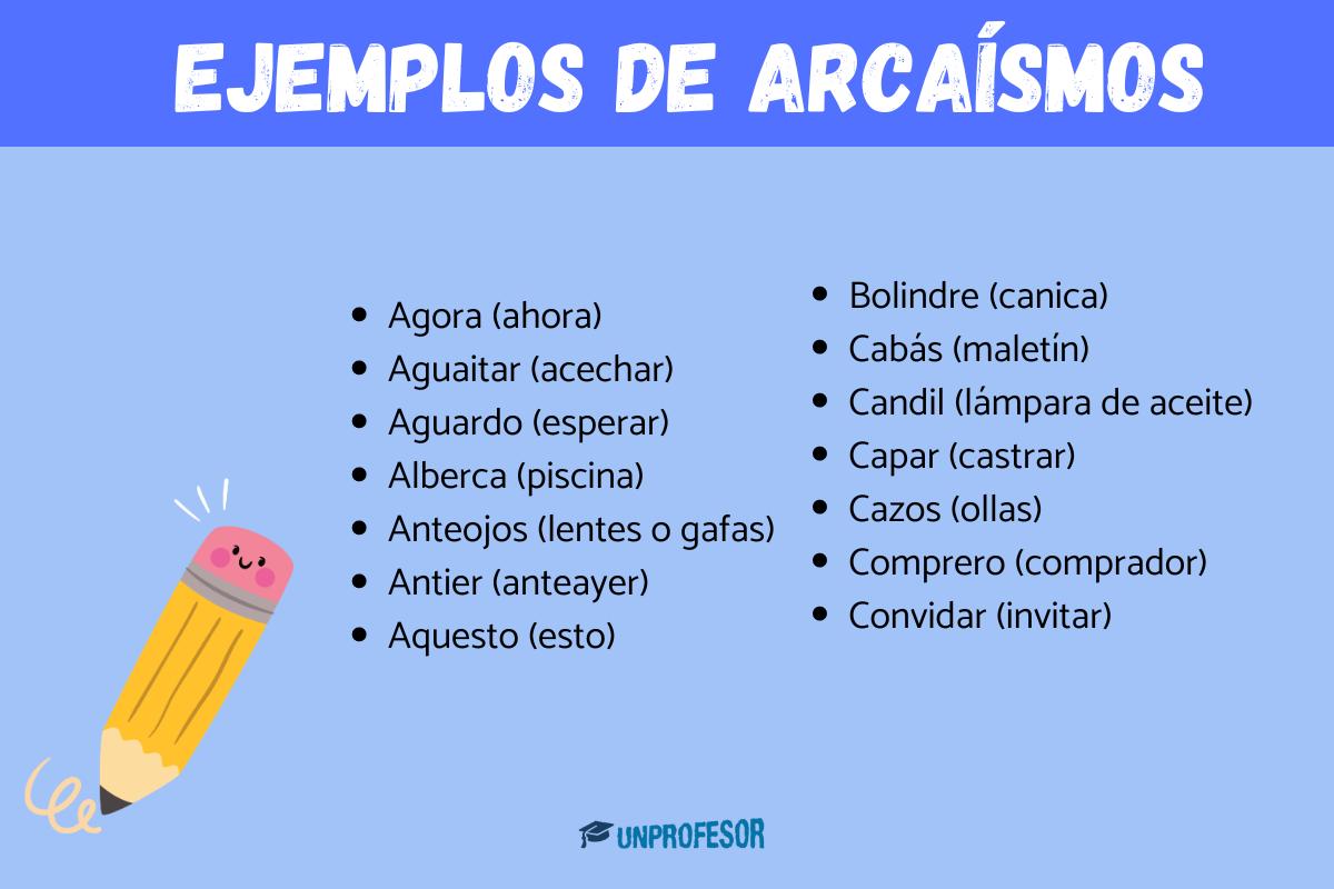 86 ejemplos de ARCAÍSMOS - para niños y niñas