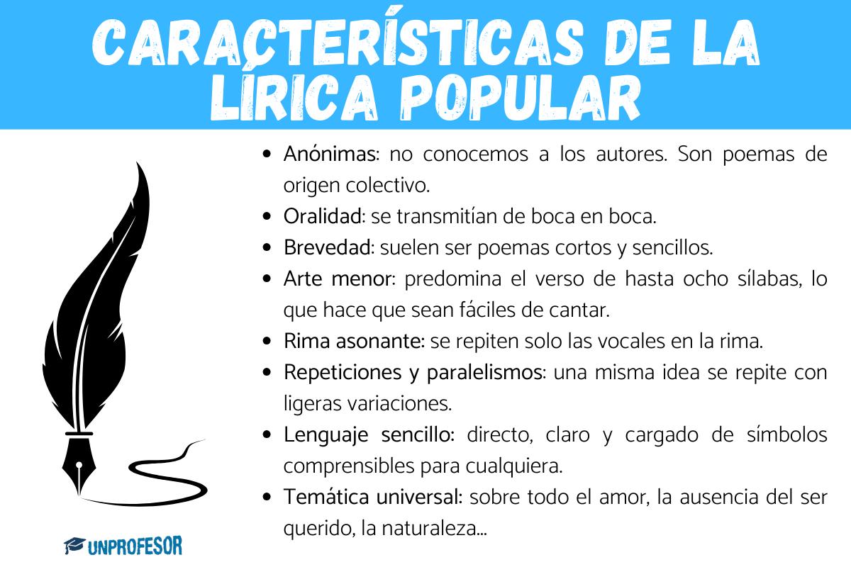 8 características de la LÍRICA POPULAR y ejemplos
